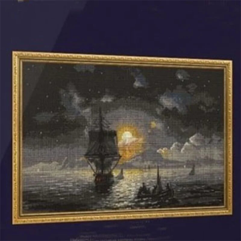 Набор для вышивки крестом картина корабль в ночи, 36 цветов, 18ct black