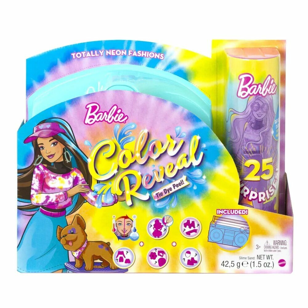 Маттел Mattel Barbie Color Reveal Totally Neon HCD28 / Кукла, меняющая цвет неоновой краской, шарнирная конструкция, содержит 25 сюрпризов.