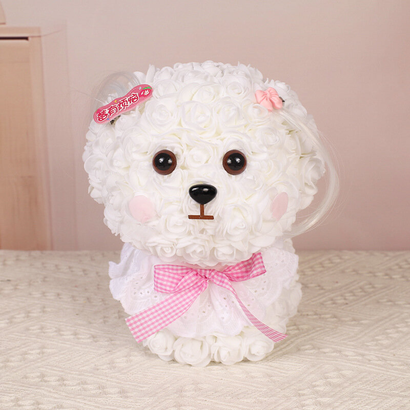 Мальтийский щенок, вечный цветок, плюшевая игрушка, подарок на выпускной, праздничный милый подарок на день рождения для девочек с чувством изысканности