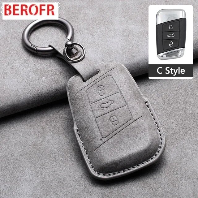 Кожаный чехол для ключей VW/Skoda/Seat, C-grey chain