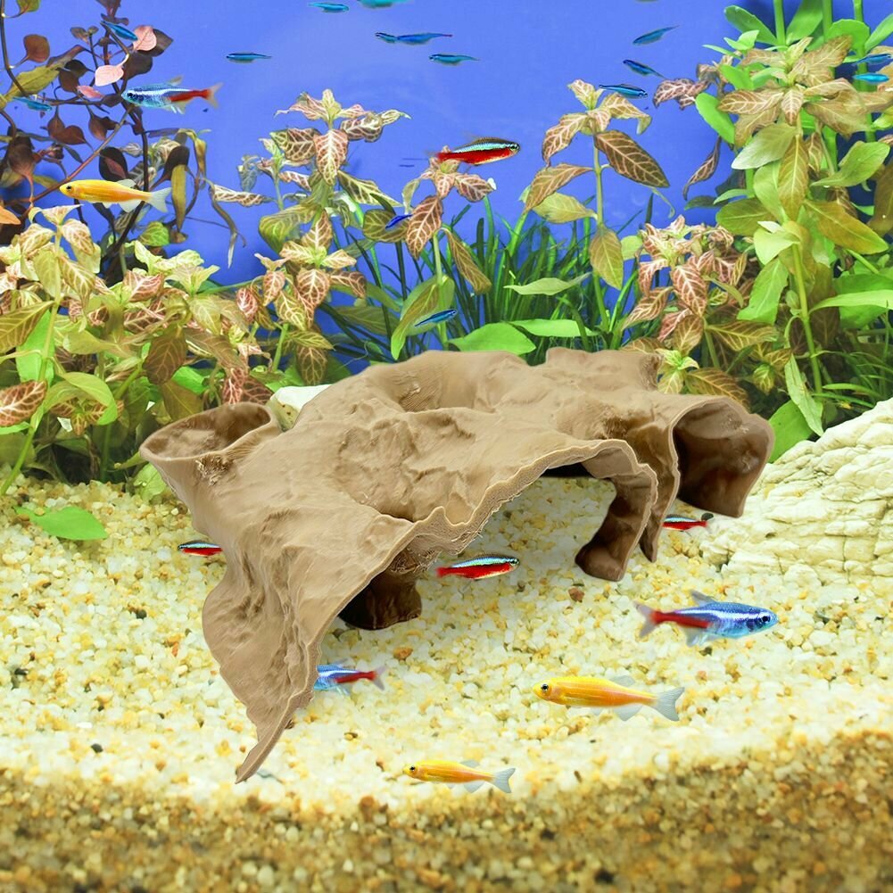 Ландшафтный декор рыбного аквариума Аквариумный декор с 3D-принтом, Домик-укрытие с естественной кривой для креветок и цихлид