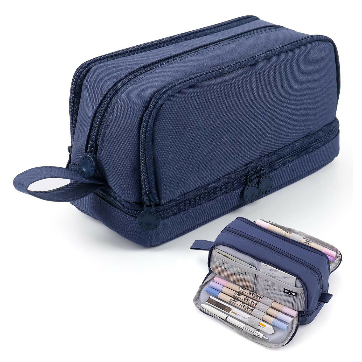 Чехол для карандашей, большой объем, с 4 отделениями, с несколькими слотами, для хранения канцелярии в школе и офисе, размеры 23.5 x 5 x 9.5 сантиметра, вес 0.32 килограмма, двухзippersные двойные отделения, 4 сетчатые карманы, 1 штука