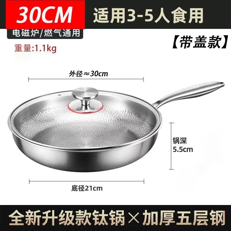 Трансграничная немецкая высококачественная трехслойная стальная титановая сковорода с молотым покрытием, не покрытая, для домашнего использования, для стейков, антипригарная сковорода, титановая сковорода, плоская сковорода