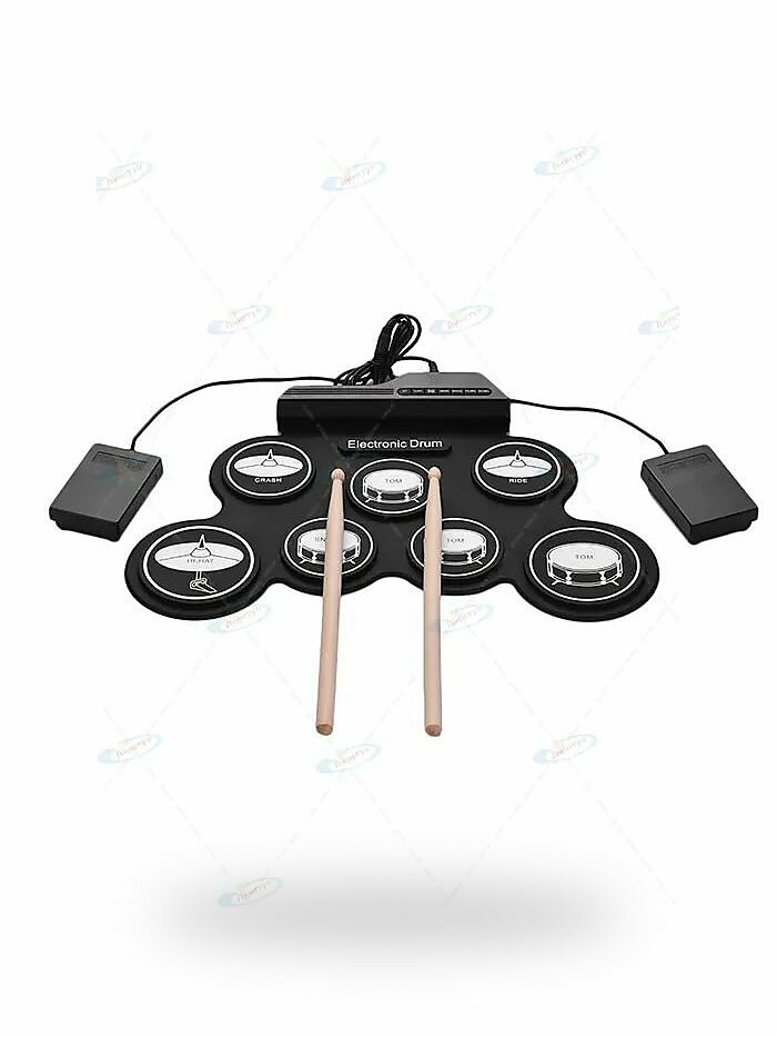 Электронная барабанная установка с 7 пэдами, рулонная, черный цвет