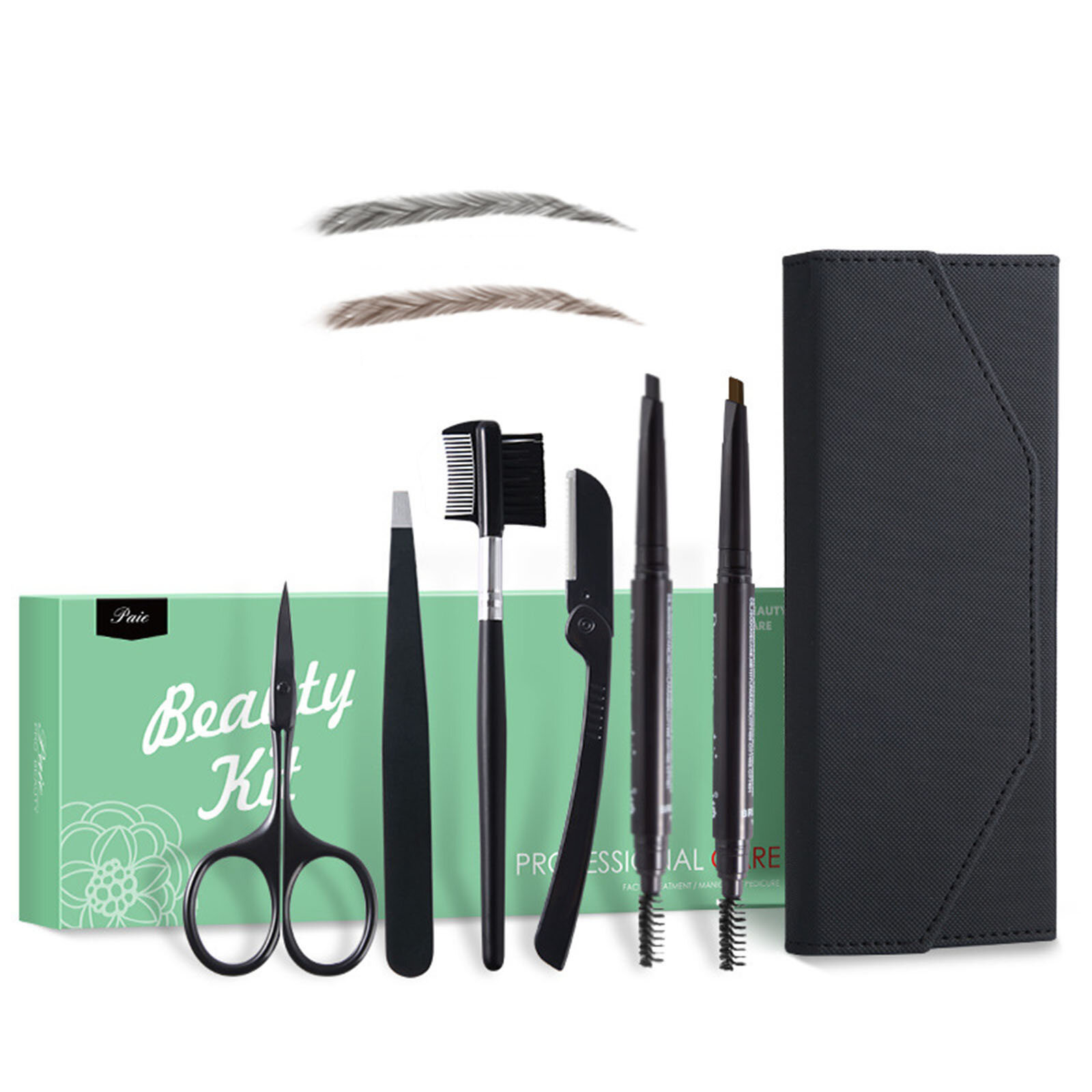 Набор для ухода за бровями: пинцет, ножницы из нержавеющей стали, расческа для бровей, бритвенный триммер и 2 кисточки для бровей. Инструменты для бровей для начинающих, мужчин и женщин.