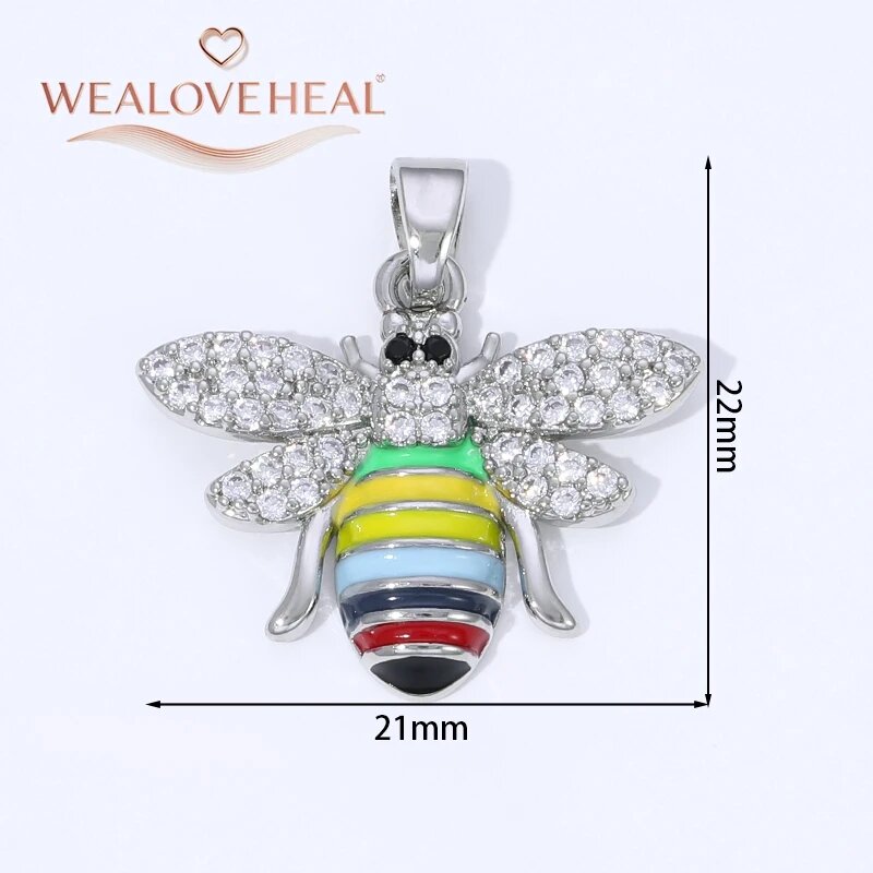 Подвеска пчелка WEALOVEHEAL, цирконий, Rhodium Plated, 21x22 мм