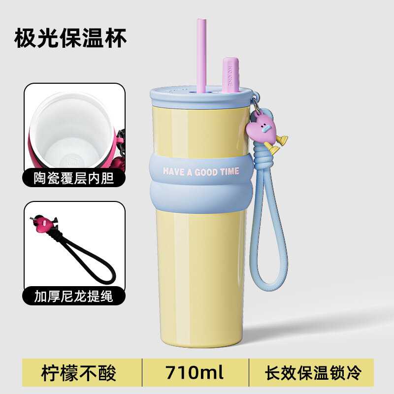 Новая высококачественная кружка из нержавеющей стали 316 с универсальным керамическим внутренним слоем, изолированная кружка, простая модная кружка с трубочкой для воды