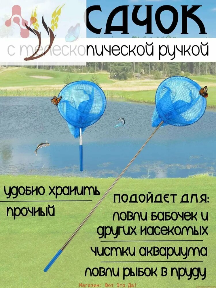 Сачок для рыбалки бабочек бассейна, детский, телескопический, рыболовный, складной