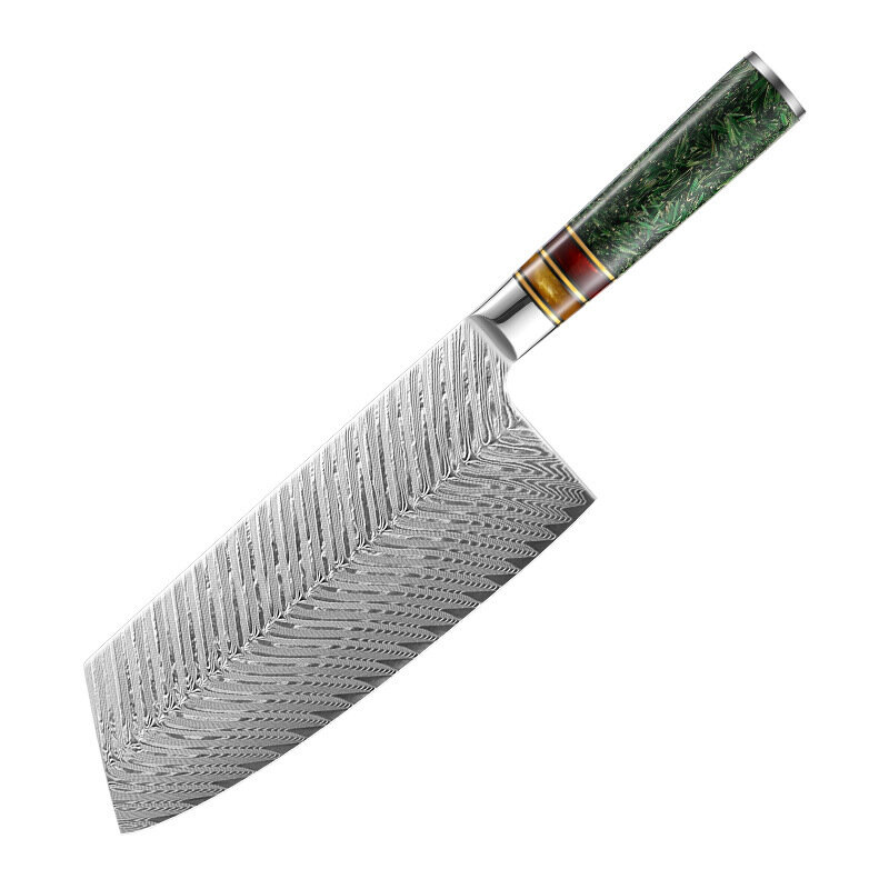 Набор ножей из дамасской стали, нож шеф-повара, нож для мяса, кухонный нож, ручка из зеленого зерна и смолы, кросс-бордер