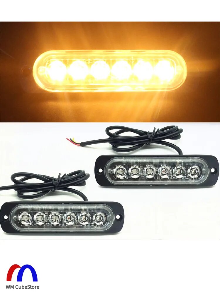 2ШТ Стробоскоп для авто / проблесковый маяк / 6 LED 12-24V Желтый