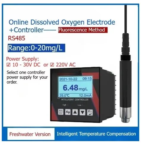 Датчик растворенного кислорода Online, Fluorescence Method, RS485, 0-20mg/L, 10-30V DC, Freshwater