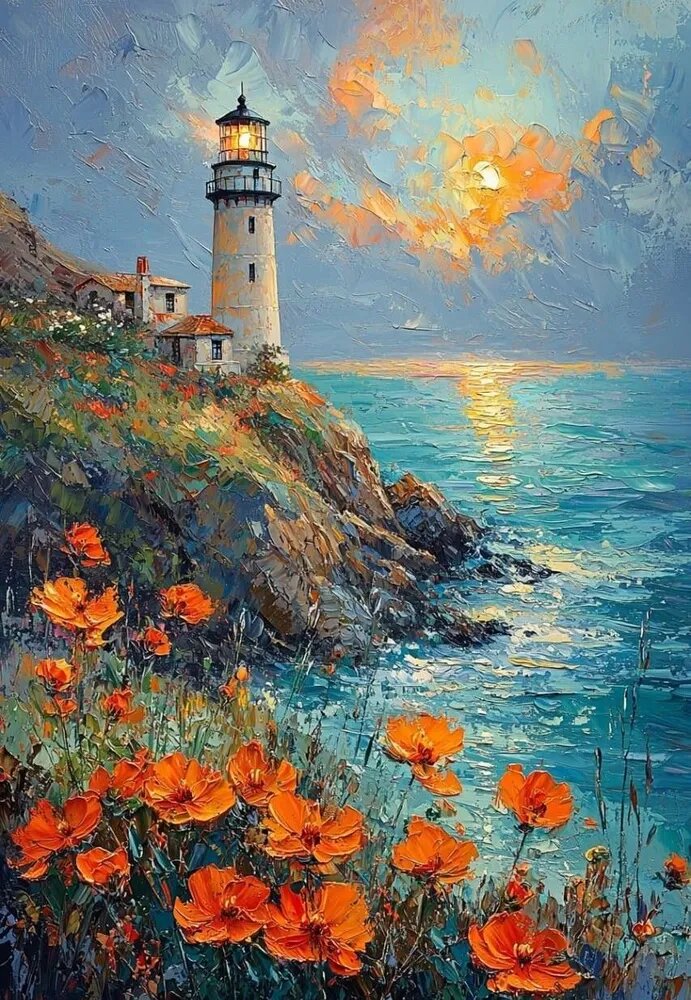 Алмазная Картина "Пейзаж Маяка" 40х50 См Алмазная Вышивка / Картина Стразами Подарков