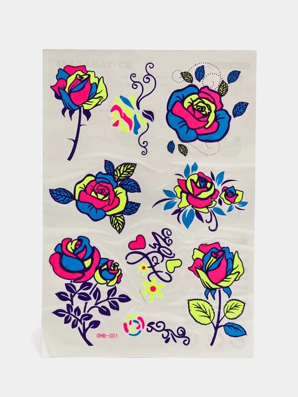 Яркие флуоресцентные временные татуировки, 14,5х21 см