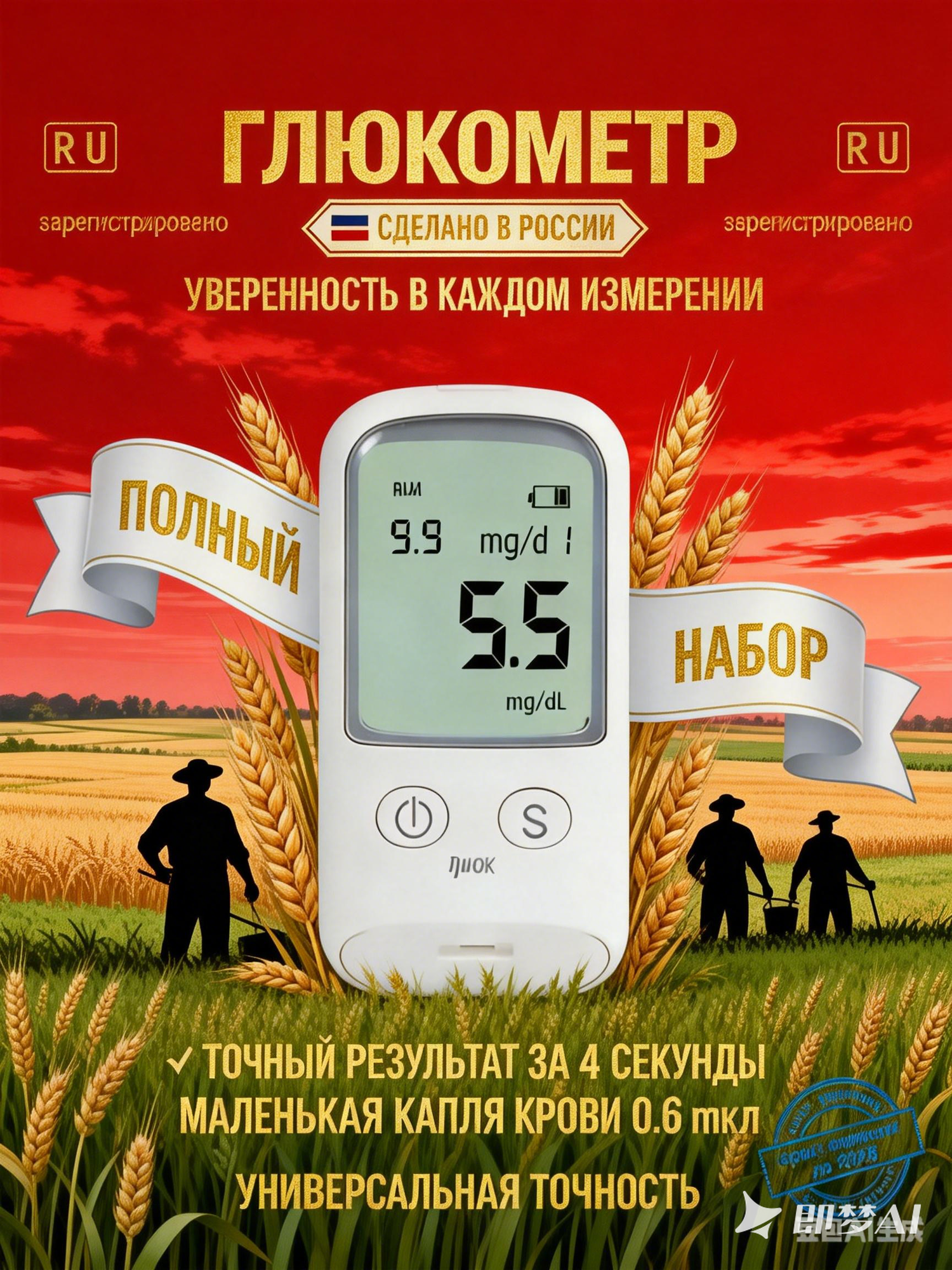 Набор мониторов уровня глюкозы в крови с тест-полосками x 25и ланцетами x 25