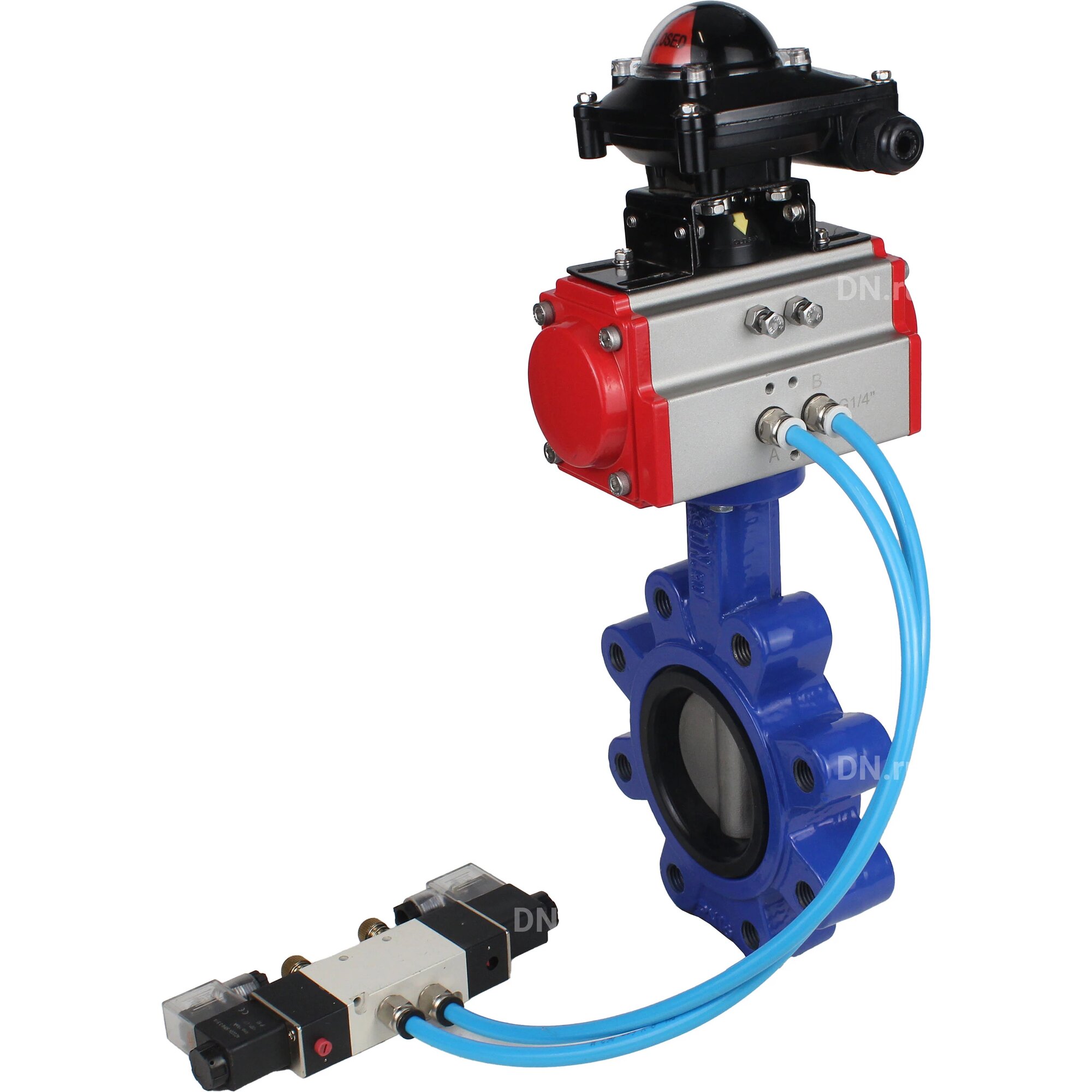 Затвор дисковый поворотный DN. ru QT450-304-EPDM-2W-Fb-H Ду100 Ру16 чугун QT450, диск нерж. сталь 304, уплотн. EPDM, межфланц, с пн. прив. SA-130, пн. распред. PND1-S2EM-52-2-T10-220VAC и БКВ LSB-210-02NM12-220/24