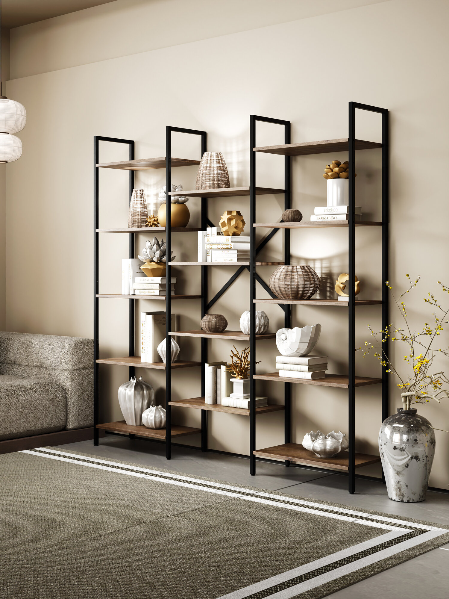 Стеллаж напольный Лофт BRENDON для гостиной и прихожей Дуб Веллингтон 175х170х34 см LOFT