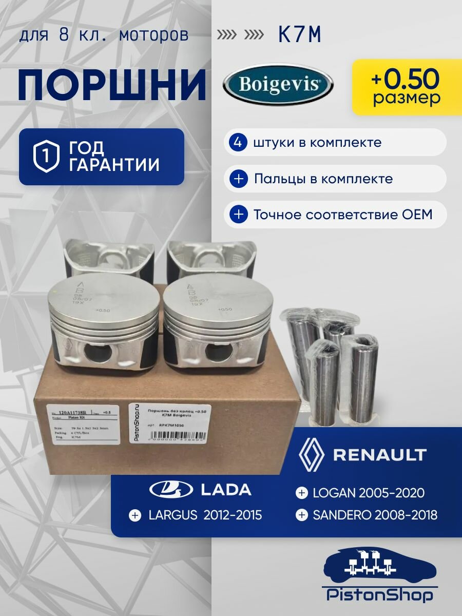 Ремонтные поршни без колец +0.50 K7M Boigevis