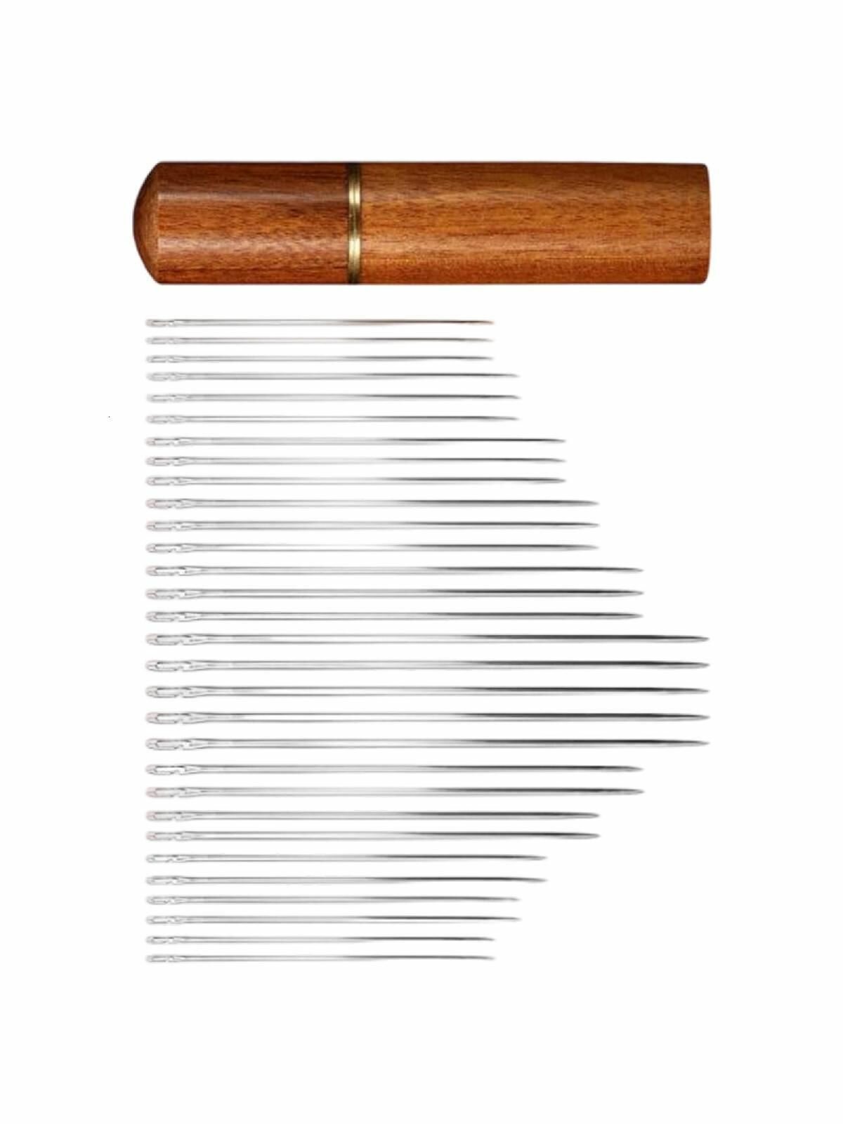 Набор швейных игл без ушка (30 шт) в деревянной коробке, Розовое дерево
