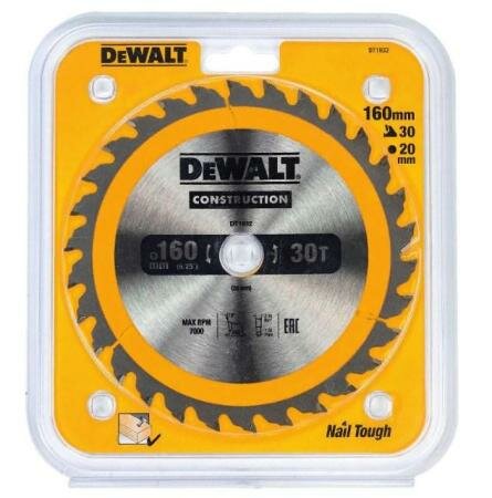 Пильный диск DEWALT DT1932-QZ CONSTRUCTION п/дер. с гвоздями 160/20 30 ATB +10°