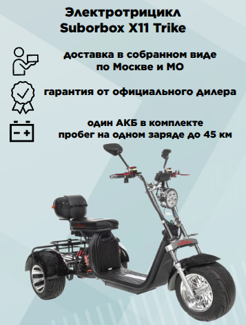 Электротрицикл Suborbox X11 Trike, в сборе, 1 АКБ в комплекте