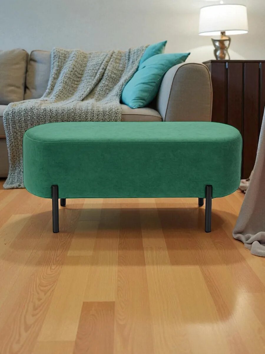 Пуфик KamicoHome, велюр, овальный, 94 см x 38 см x 40 см, изумрудный