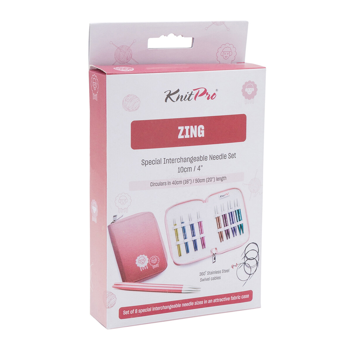 Спицы для вязания съемные укороченные набор, 8 видов, алюминий, KnitPro Zing Deluxe Set