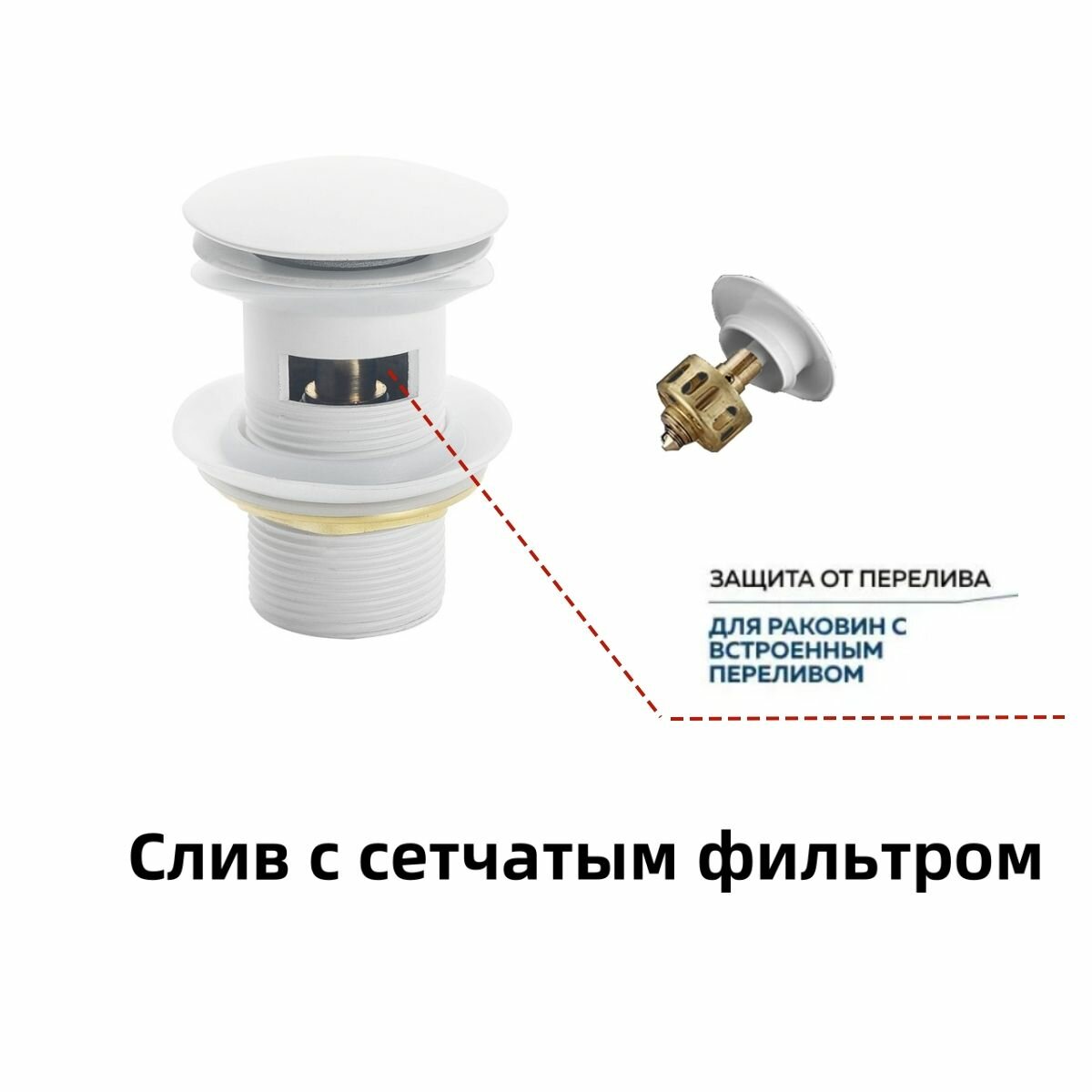 Выпуск для раковины универсальный Донный клапан с переливом Robern, высококачественная латунь, сеткой быстрой очисткой, Модный белый