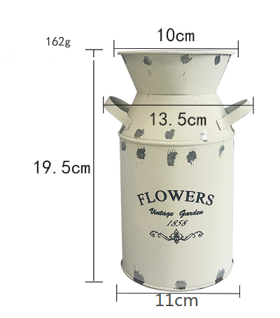 HAQI Декоративная жестяная банка для цветов в стиле кантри | Оцинкованная белая ваза-бидон | Винтажный металлический декор для дома в деревенском стиле (19 см)
