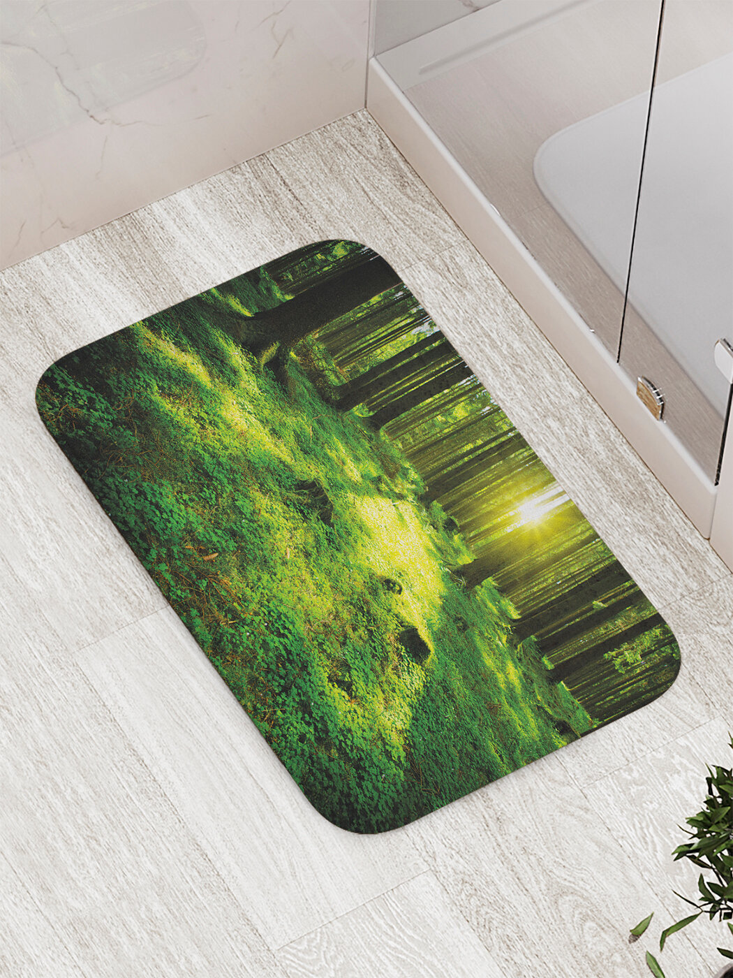 Коврик для ванной комнаты, туалета "Сочный лес" противоскользящий, 52х77 см, JoyArty
