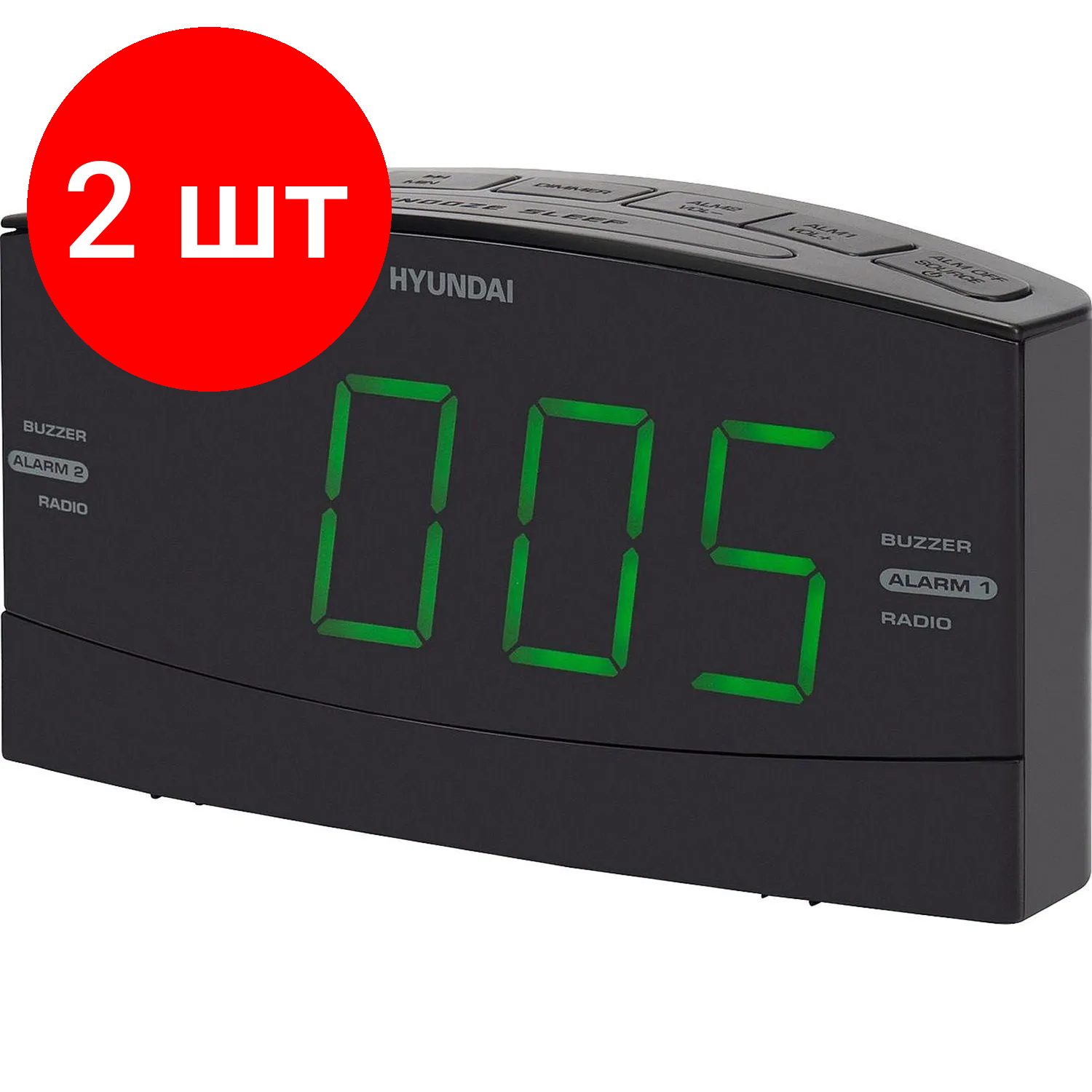 Комплект 2 штук, Радиобудильник Hyundai H-RCL238 черный LCD подсв: зеленая часы: цифровые FM