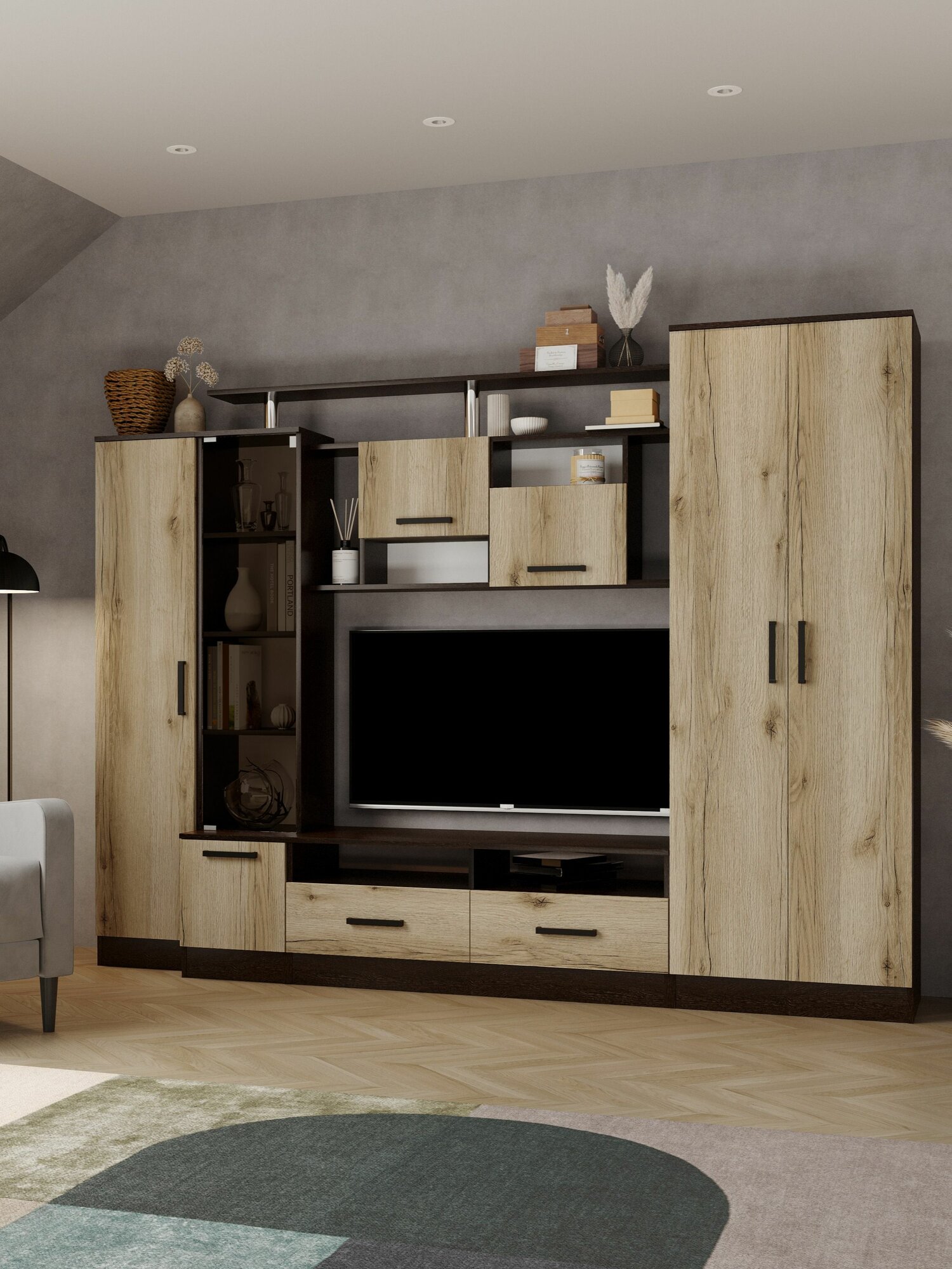 Гостиная Оскар-5 1920х2500х450 (венге/дуб делано) тэкс