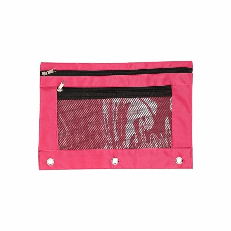 Папка с 3 кольцами, портативный пенал для организации ручек, маркеров и аксессуаров, Розово-красный