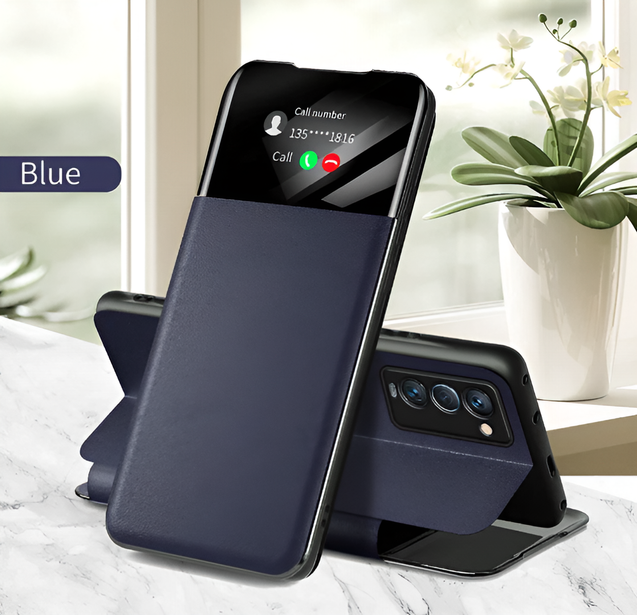 Чехол-кейс MyPads Finestra laterale для Tecno Camon 18 / 18P / 18T с окном водоотталкивающий синий