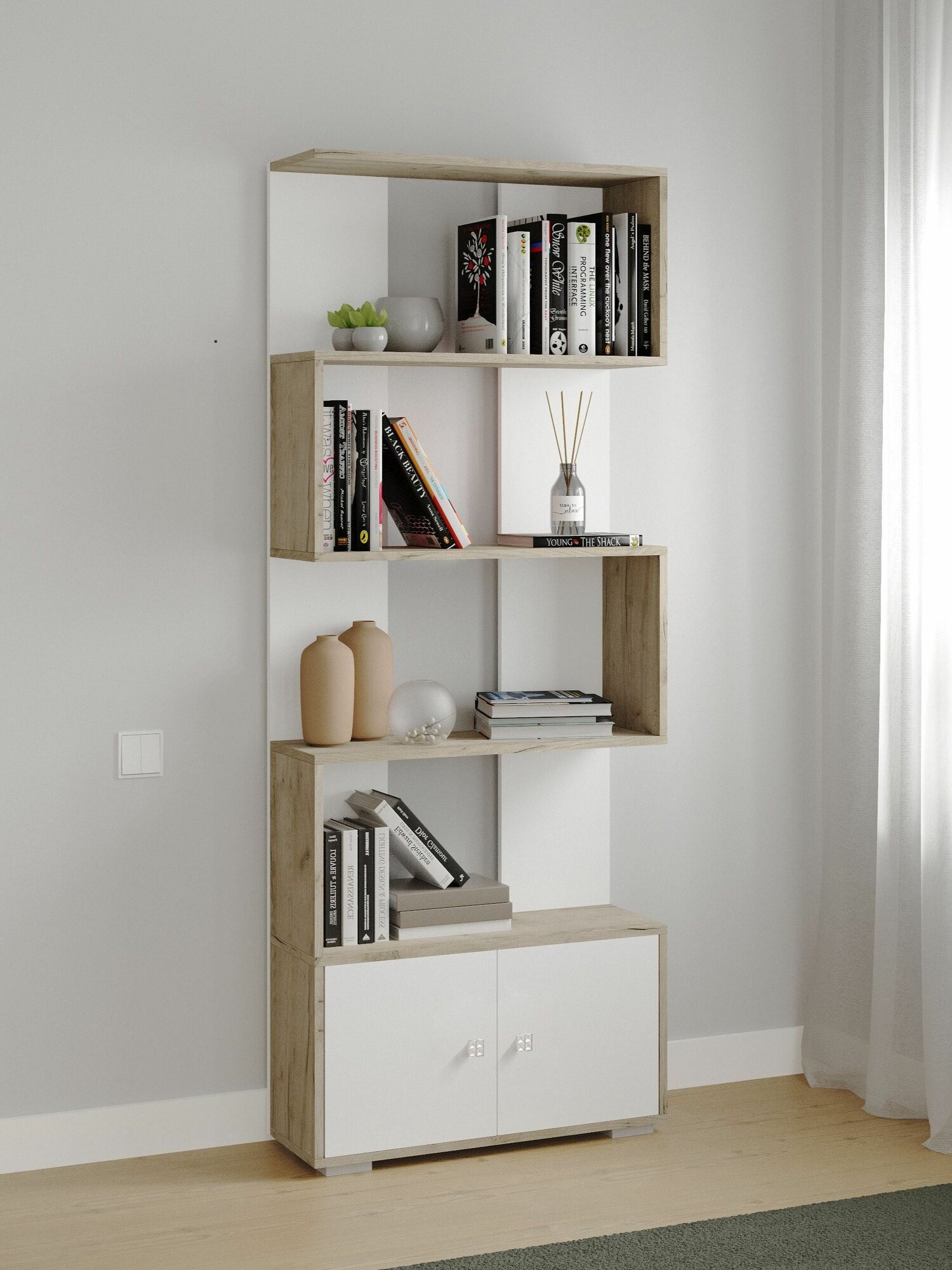 Стеллаж Ромео-2 700х1800х250 (дуб крафт серый/белый) тэкс