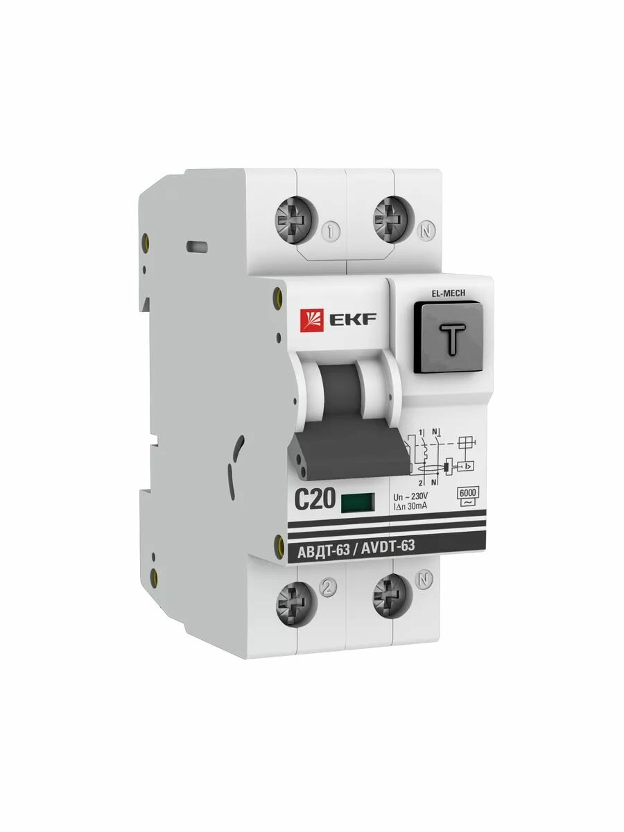 Выключатель автоматический дифференциальный АВДТ-63 1п+N 6А C 30мА тип A PROxima (электронный) код. DA63-6-30e EKF ( 1шт. )