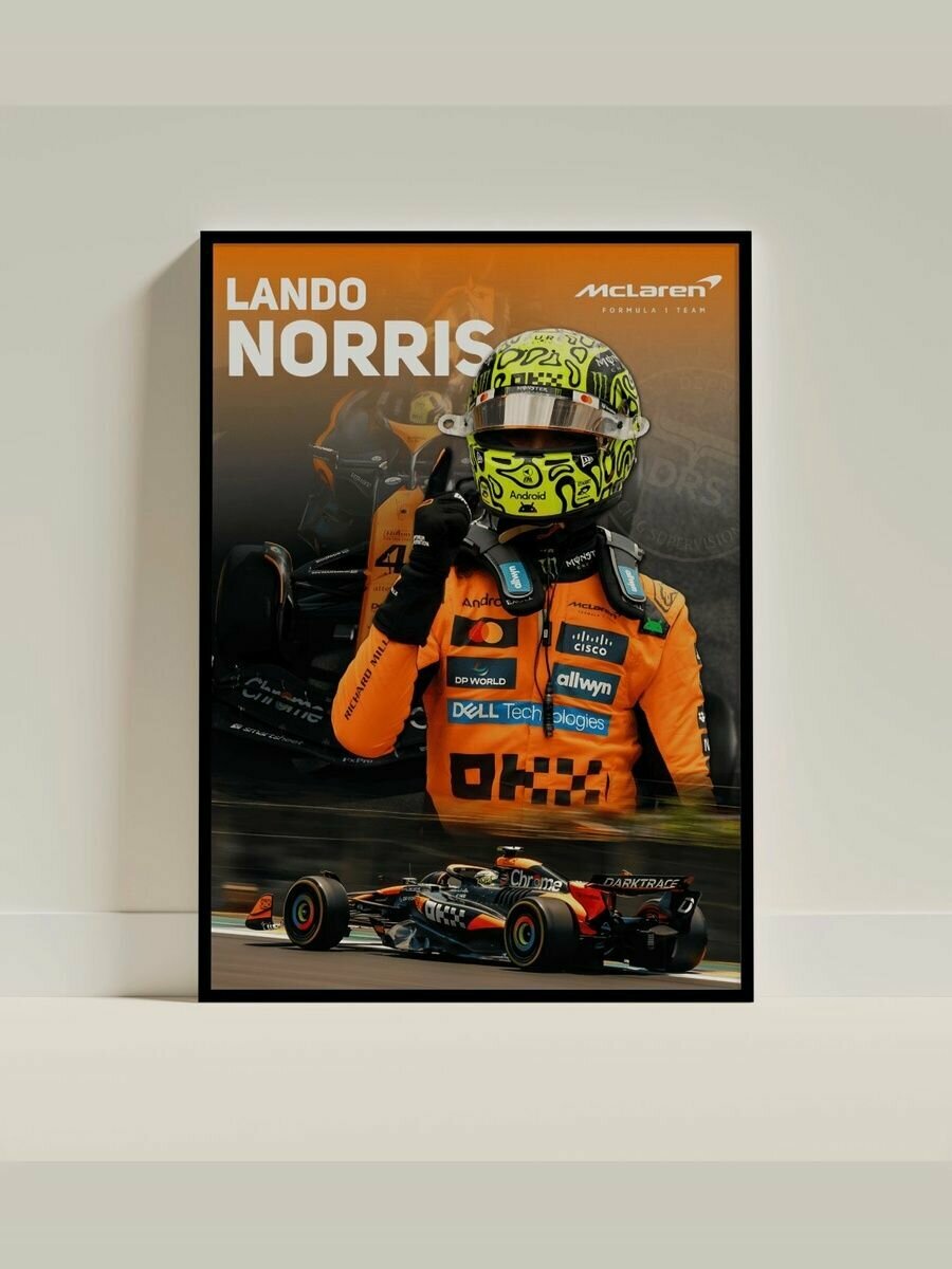 Постер Формула 1 McLaren Norris A3 42X29.7см. Фотопечать глянцевая Макларен Ландо Норрис
