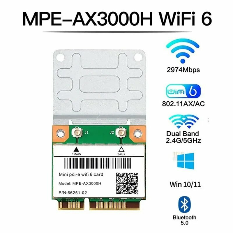(D R I T) WiFi 6 -AX3000H 2974 Мбит/с Беспроводная полуминиатюрная карта PCI-E Wifi Bluetooth 5.0 Dual Band 2.4G/5G Адаптер сетевой карты Wlan