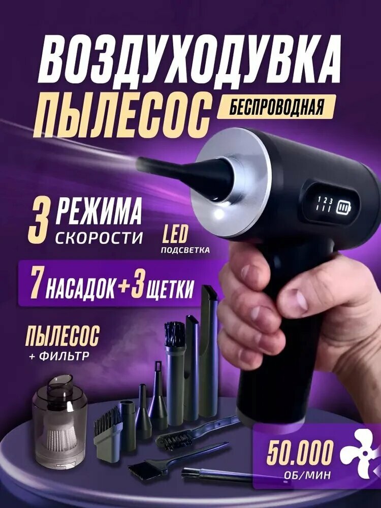 Воздуходувка аккумуляторная/ компрессор воздушный/ турбовентилятор 50000 об/МИН турбо вентилятор 6000 мАч