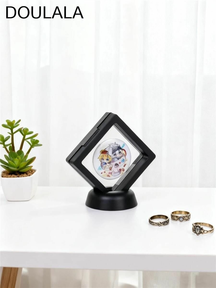 DOULALA Мембранная футляр-рамка (размер 7*7см) для украшений и монет с прозрачной мембраной, с круглой подставкой, черная