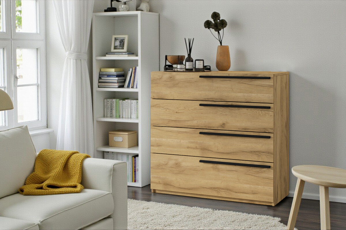 Комод Лорена Пакс-4 Дуб Золотистый U1148 NOW 92x44x90 см, желтый Фиеста