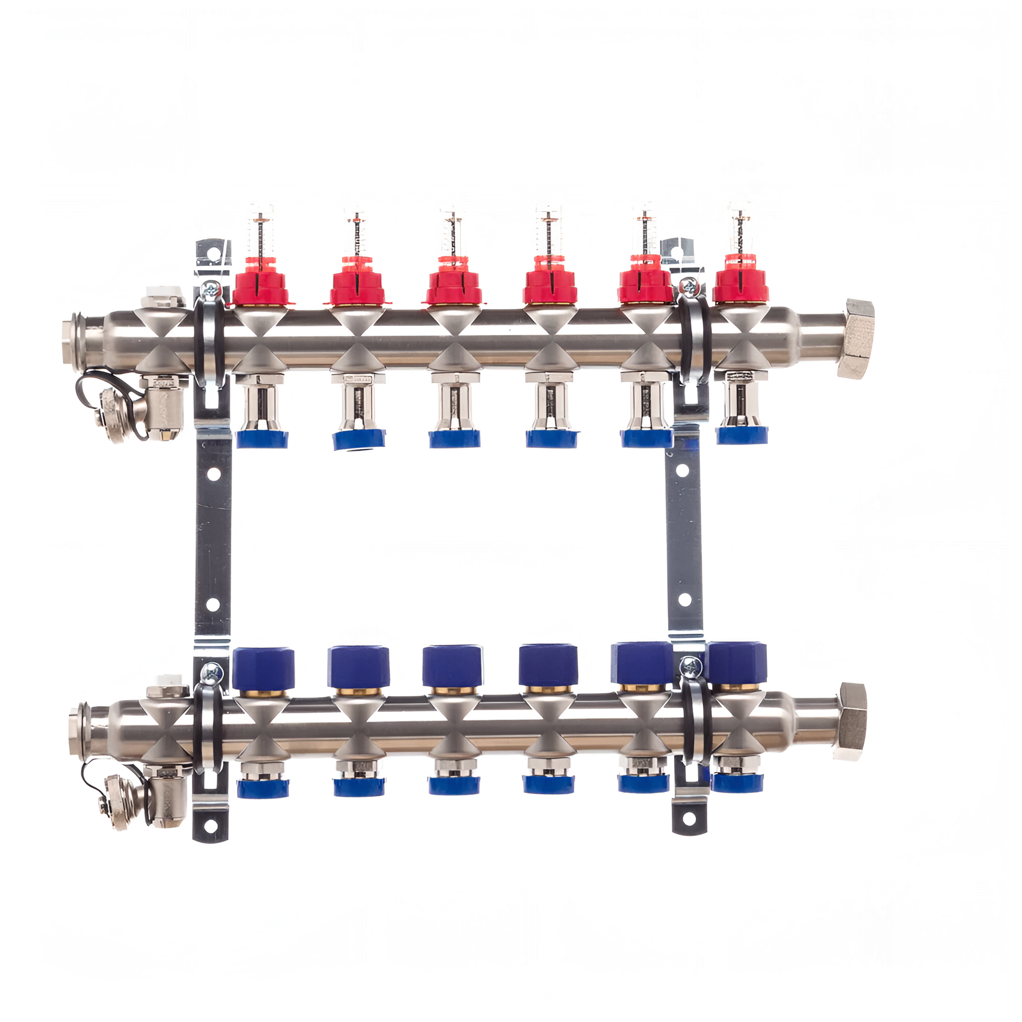 Коллекторная группа c расходомером 1"х 6 отводов TST, нержавеющая сталь