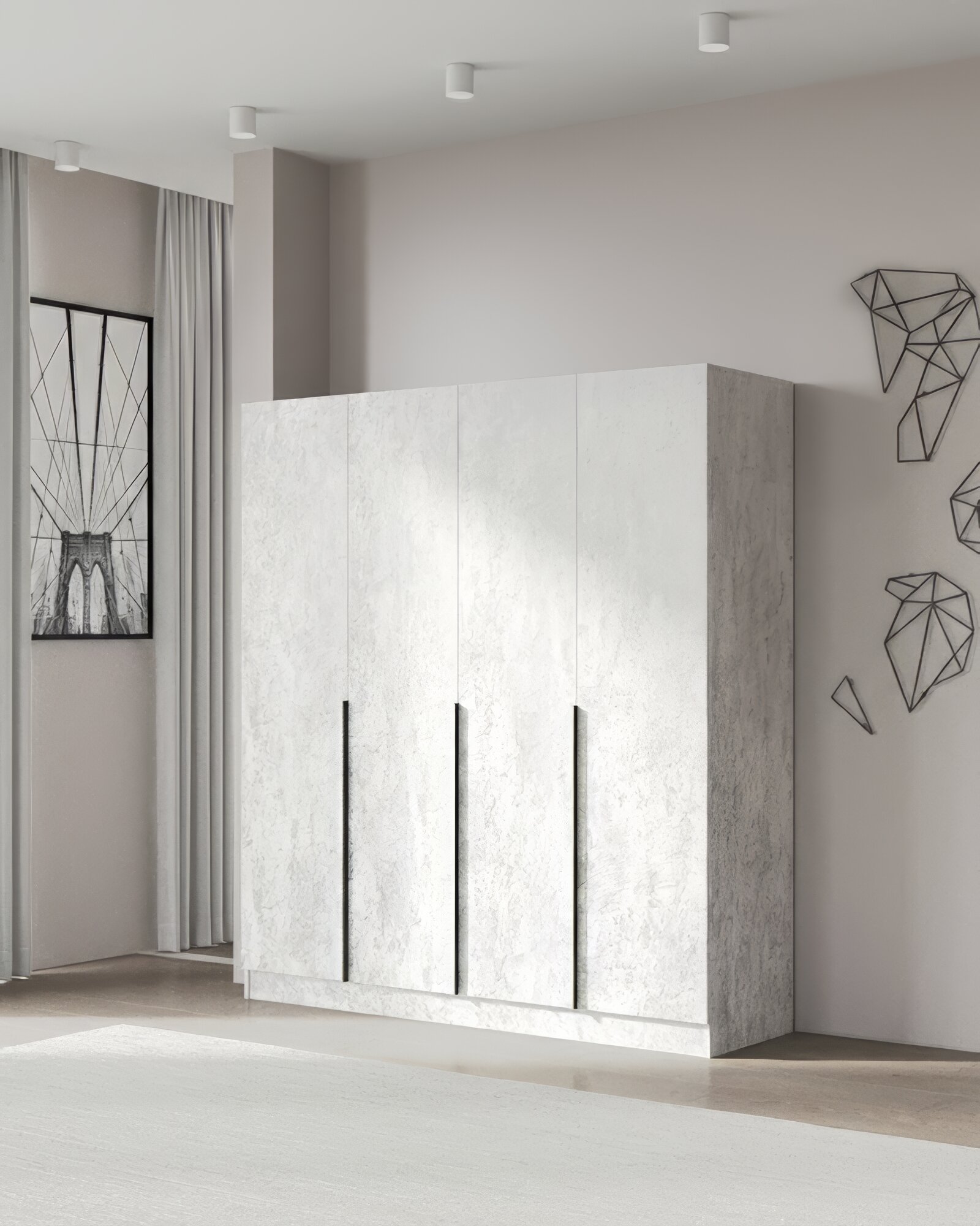 Шкаф для одежды распашной четырехдверный без ящиков, НордМебель, Дуглас бетон 180х200х54