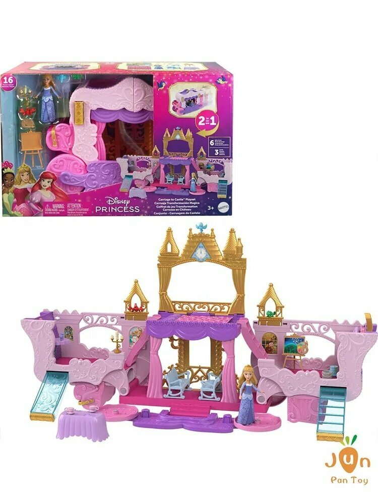 Диснеевская принцесса Mattel Disney Princess Carriage to Castle Playset HWX17 / Набор игрушек Дисней замок для девочек с куклами и аксессуарами, подходит для детей от 3 лет и старше