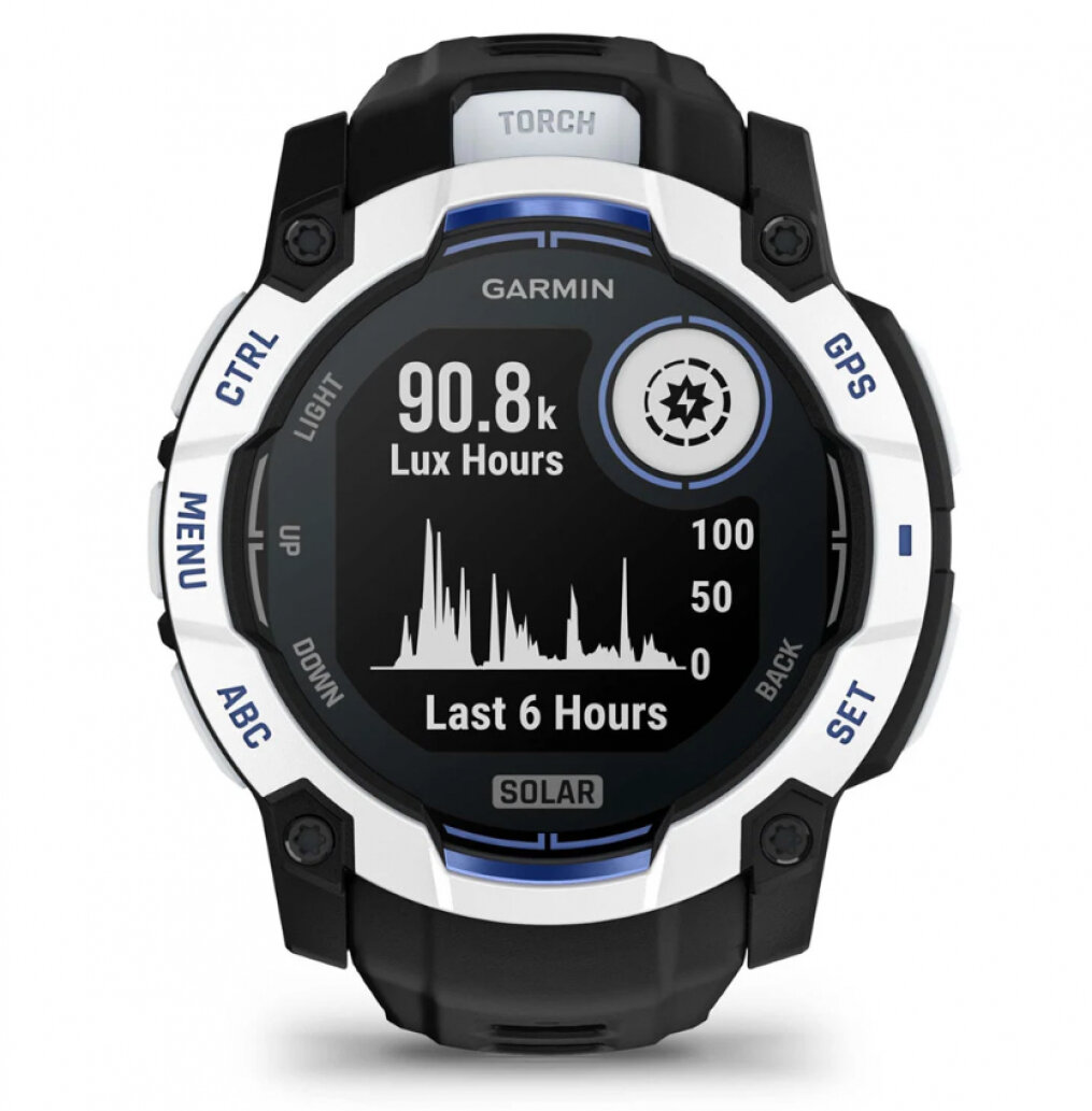 Умные часы Garmin Instinct 3, 50mm, Solar Whitestone with Black/Bolt Blue Band (010-02935-03)