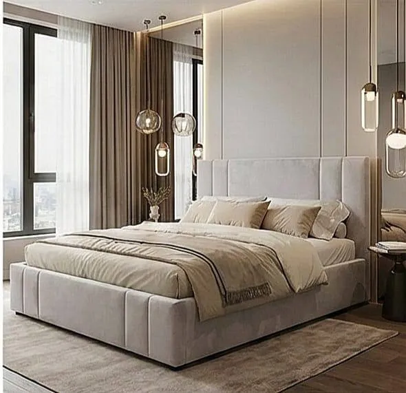 Кровать двуспальная 160х200, Вицензия, с подъемным механизмом и ящиками для хранения белья, Светло-серая