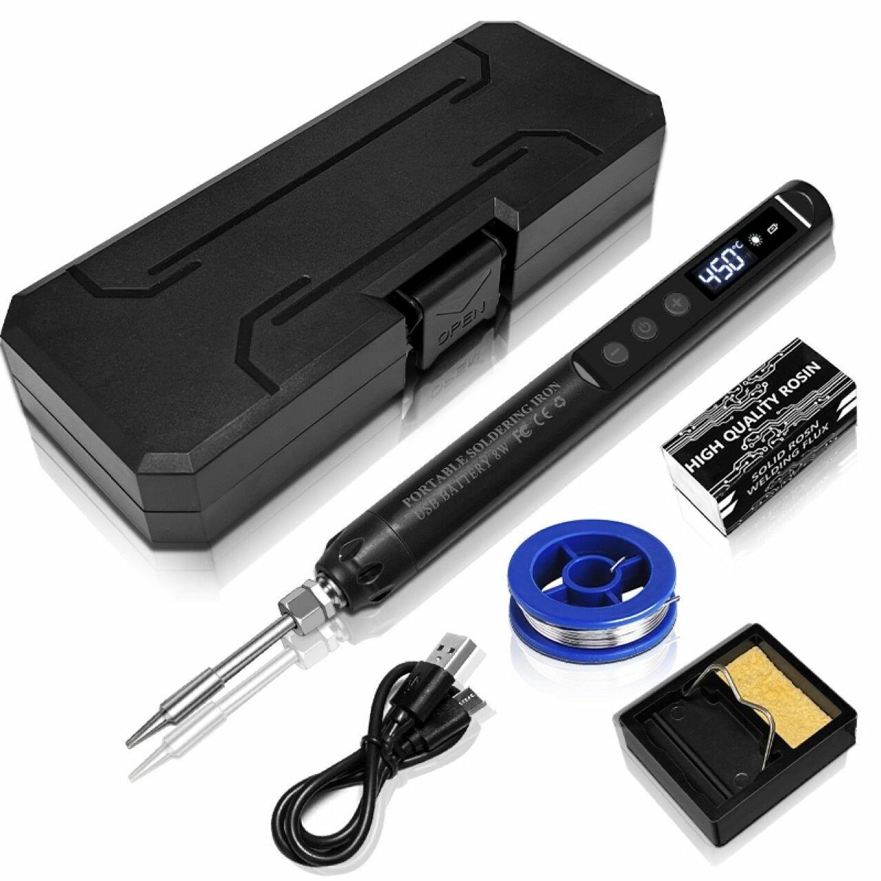 Паяльник 8 Вт беспроводной портативный с аккумулятором и дисплеем, USB Type-C