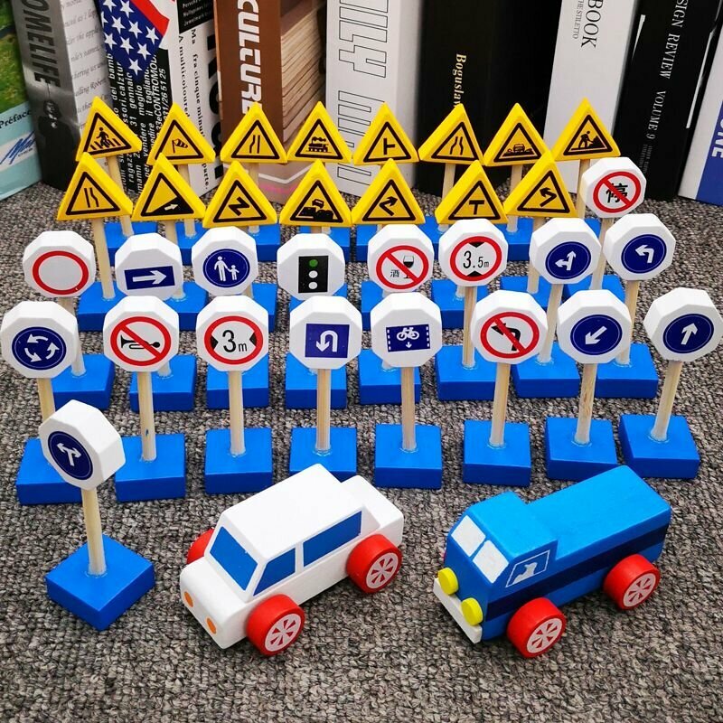 Учебные пособия Монтессори для детских садов, светофоры, строительные блоки, игры по обучению правилам безопасности, дорожные знаки, детские развивающие игрушки для раннего обучения.