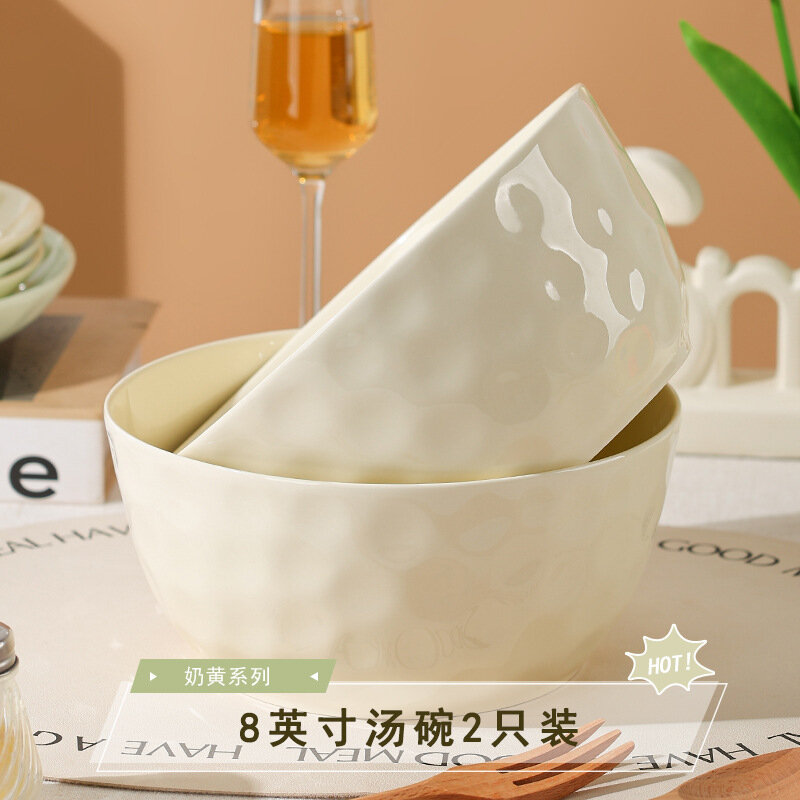 Набор мисок и тарелок с кремовым каменным узором, суповая миска, рисовая миска, простой набор посуды, керамическая миска с высокотемпературным подглазурным цветом, домашняя миска для лапши