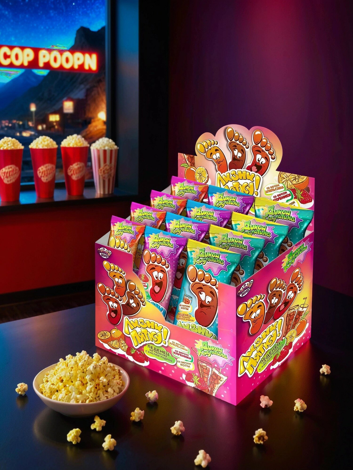 Леденец с кислой пудрой Лизни пятку, 48шт х 10г