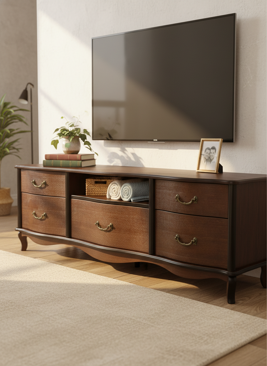 ТВ-тумба Мебелик Джульетта-2 напольная, с ящиками и полкой, цвет орех Л